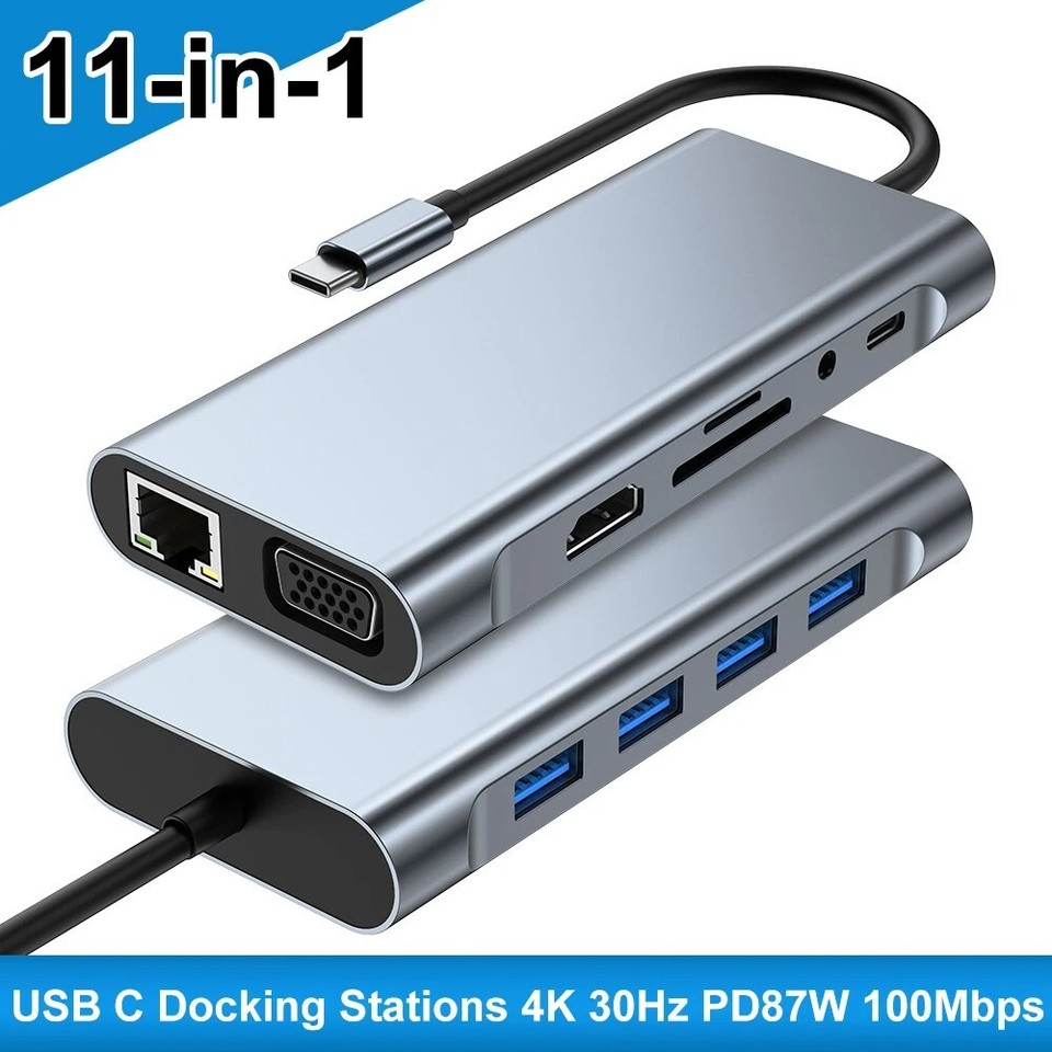 11 in 1 Multiport USB-C Type C Hub To USB 3.0 4K HDMI RJ45 SD TF Ports ...