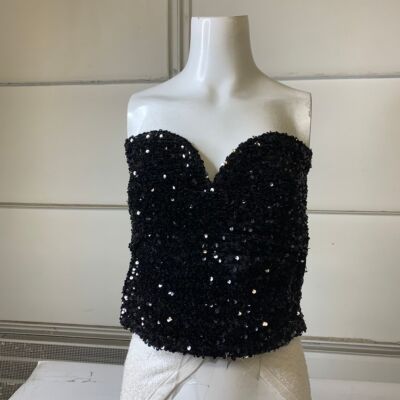 AQUA Sequined Sweetheart Neck Bustier Top Women's Size XS Black | eBay