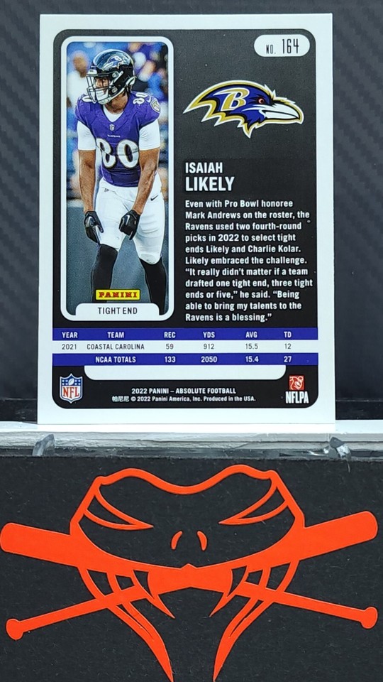 Isaiah Likely 2022 Absolute ROOKIE #164 - Ravens RC | eBay
