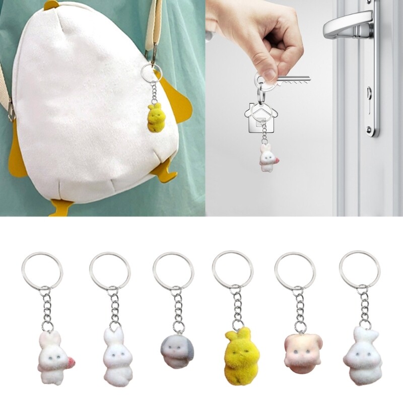 Rabbit Shaped Keychain Flocking Key Chain Ornament Handmade Doll Keyring | eBay