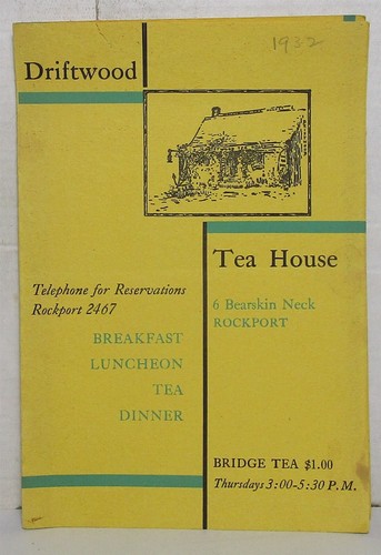 1932 Driftwood Tea House menu, Rockport, Massachusetts | eBay