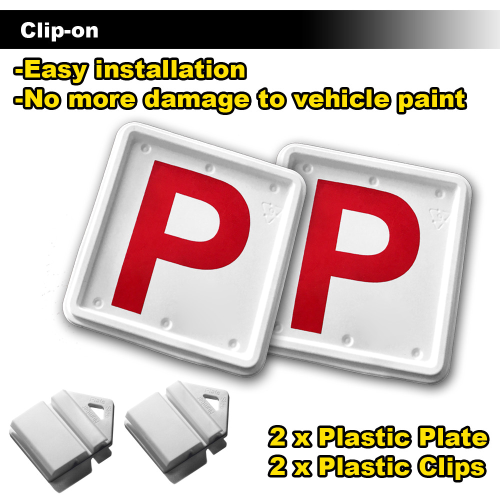 Clip It On P Plate Clips Car Number Licence Plate: 2 Piece P/L +2 Clips ...