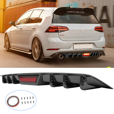 For VW Golf GTI MK6 MK7 MK7.5 Carbon Fiber Rear Bumper Diffuser LED ...