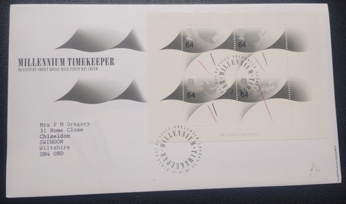 ROYAL MAIL First Day Cover MILLENNIUM TIMEKEEPER MINI-SHEET 4 x 64p ...
