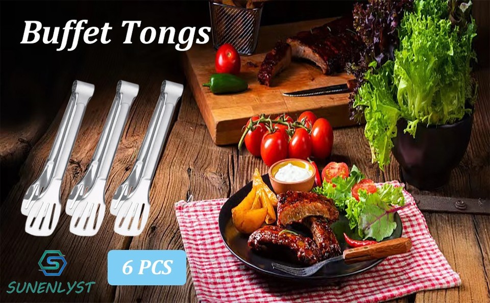 6PCS Serving Tongs, 7Inch Buffet Tongs, Stainl Steel Food Tong Small | eBay