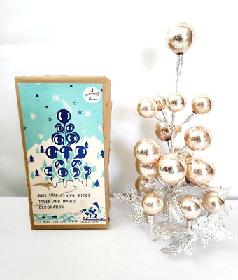 Vtg Shiny Brite Christmas Silver Ball Tree Centerpiece Table Mantel ...
