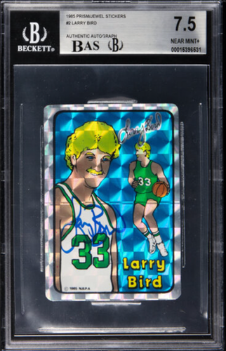1985 Prism Jewel Stickers #2 Signed Larry Bird BGS 7.5 Beckett Auto 8 ...