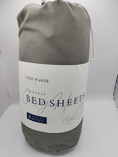 NEW Cosy House Everyday Bed Sheets 4 Piece QUEEN. Grey | eBay