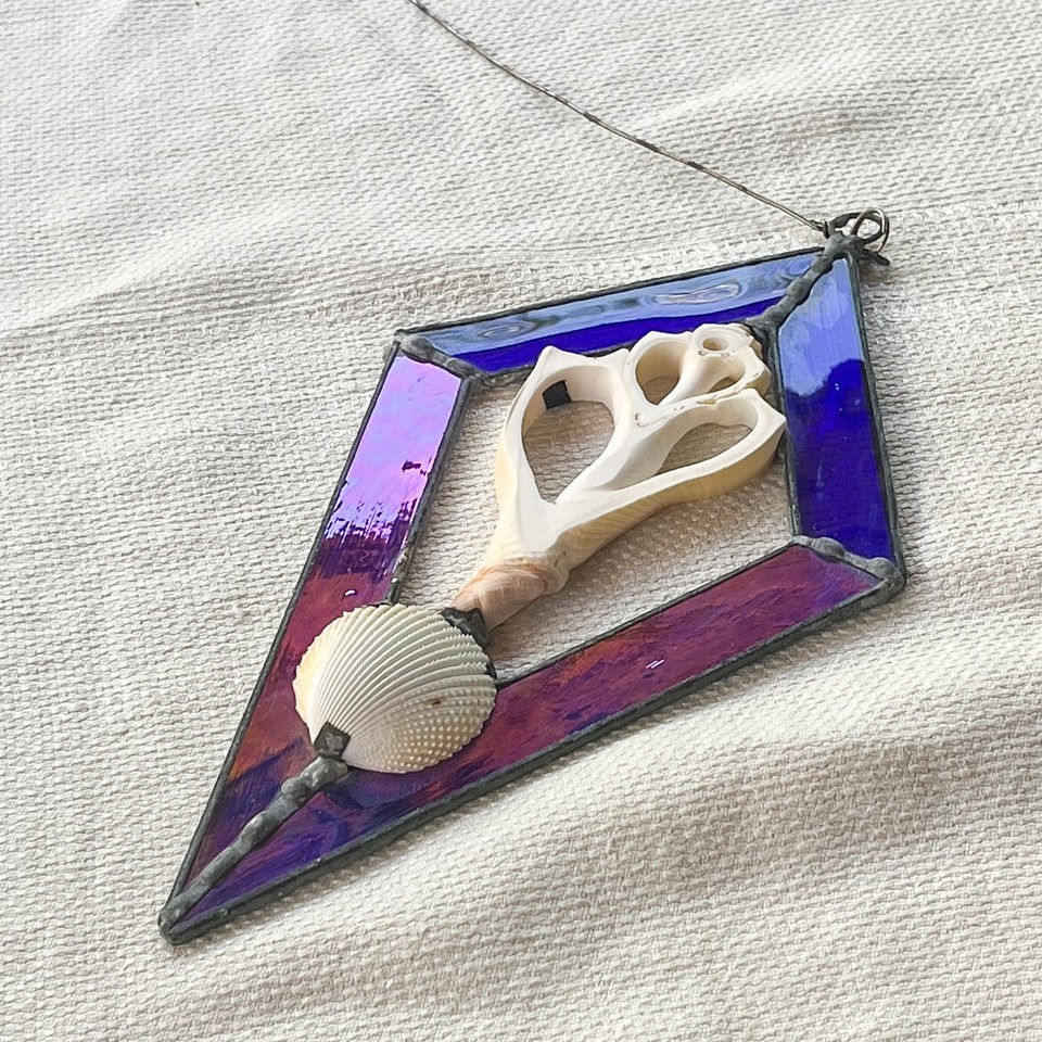 Vintage 1970s Stained Glass & Seashell Sun Catcher - Sea Life - Coastal ...