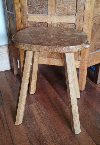 Robert Thompson Mouseman Burr Oak Stool/small Table | eBay UK