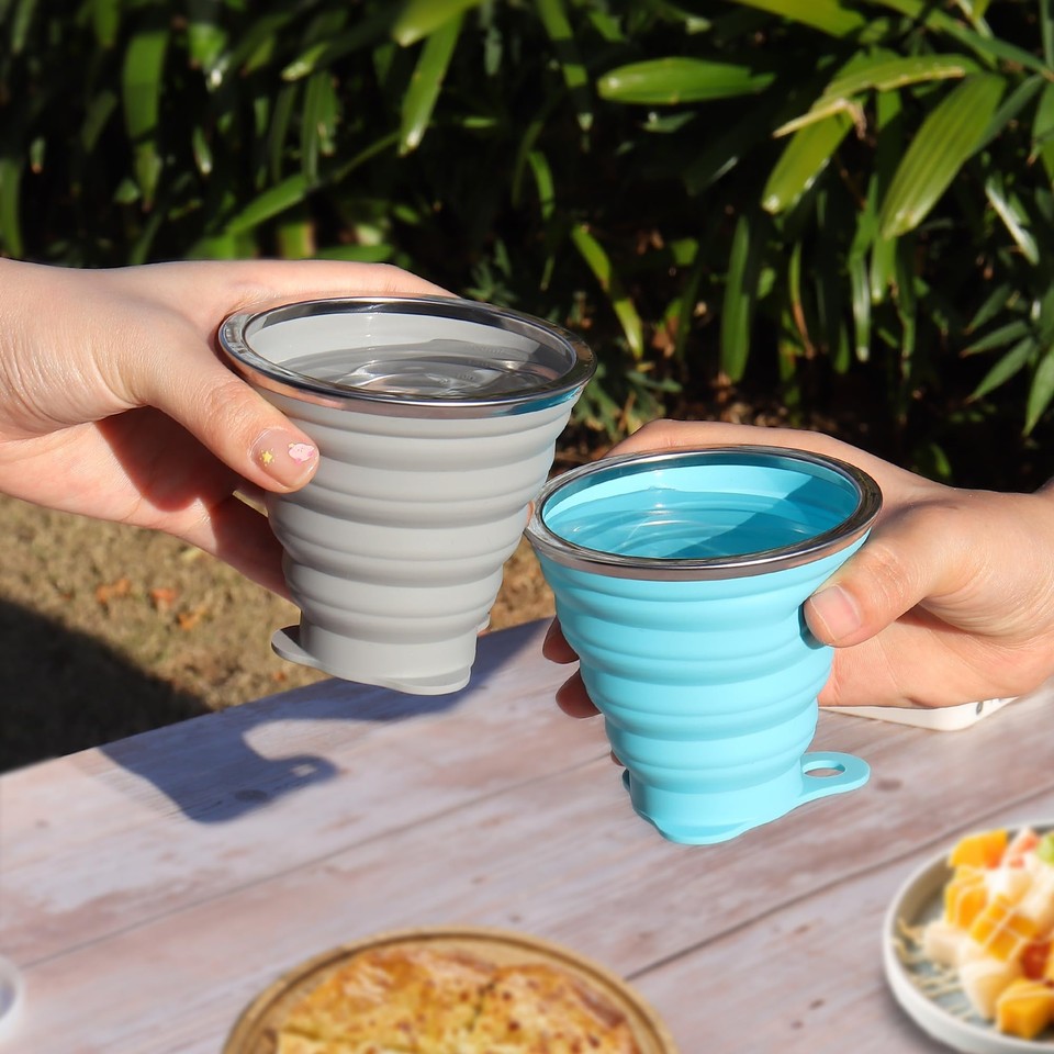 270ml Collapsible Drinking Water Cups with Lid for Camping Picnic Snack ...