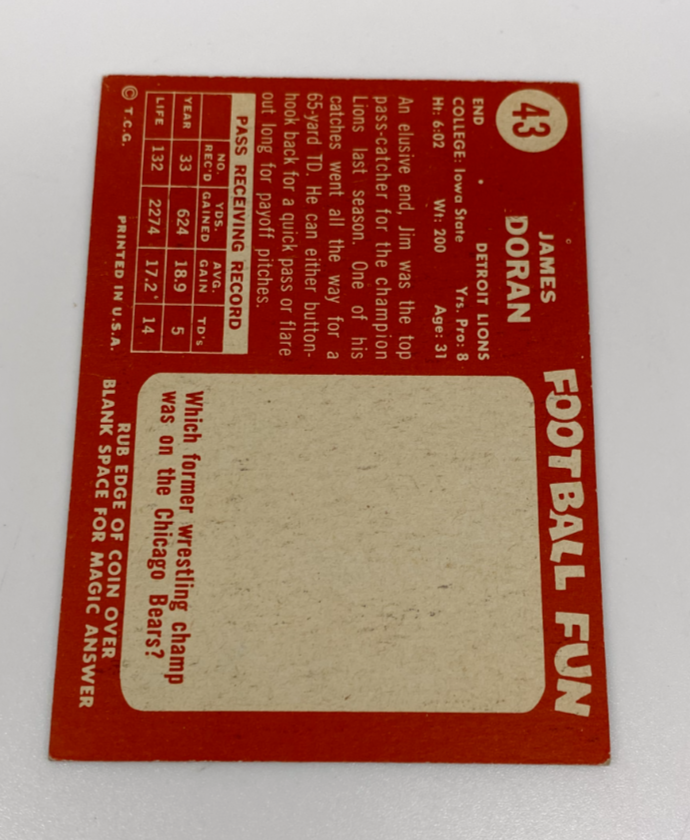 1958 Topps Jim Doran #43 Detroit Lions | eBay