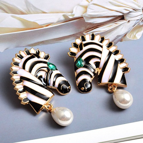 Yellow Gold Plated Women Jewelry Adorable Zebra Drop Earring White Pearl Jewelry | eBay