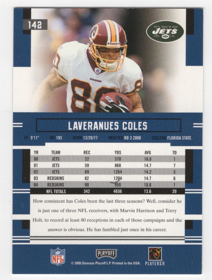 2005 Playoff Prestige Laveranues Coles New York Jets #142 | eBay
