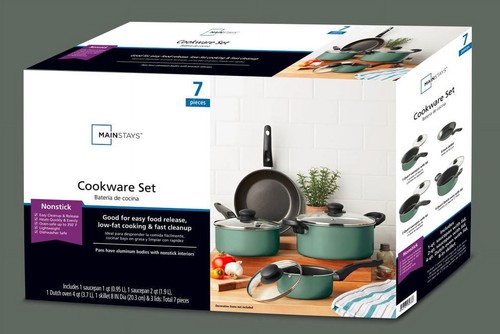 Mainstays 7 Piece Nonstick Aluminum Pots and Pans Cookware Set, New ...