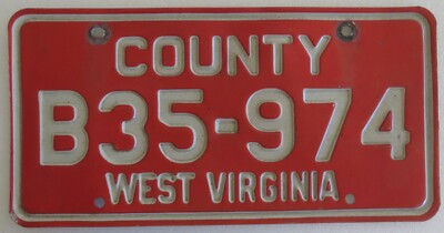 WEST VIRGINIA COUNTY VEH license plate 1970s B35-974 | eBay
