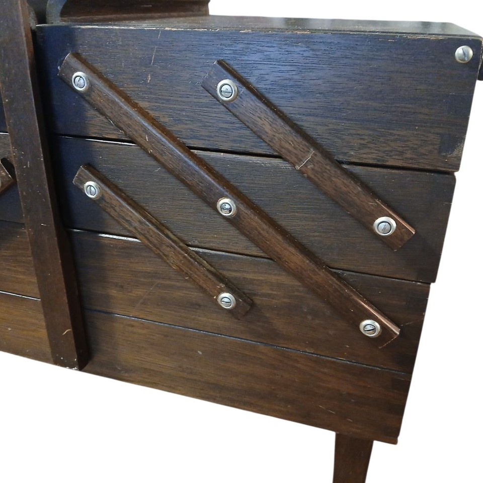 Singer Accordion Style Wooden Sewing Storage Box Table 5 Section ...