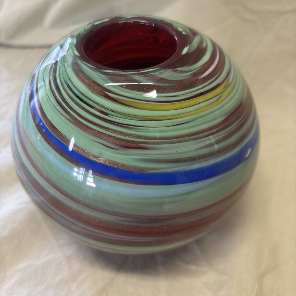 Department 56 Hand Blown Orb Vase, Art Glass, Studio Red Green Blue ...