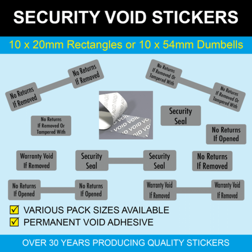 Tamper Proof / Evident Silver Security Void Seals - Permanent Stickers ...