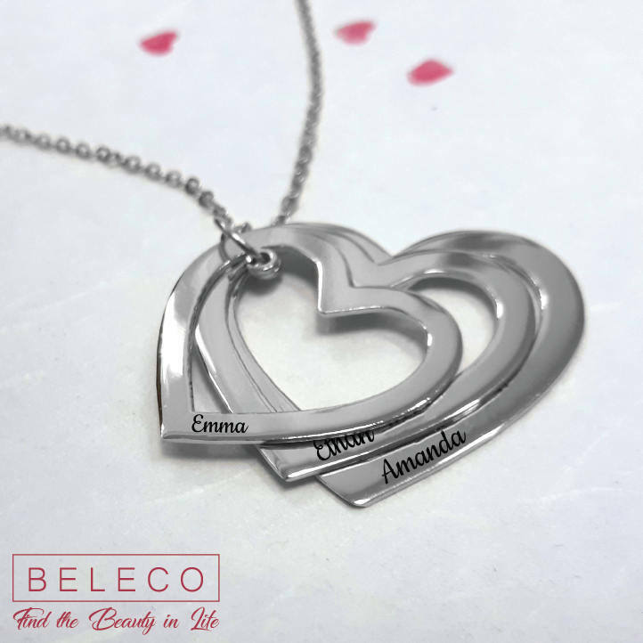 3 Heart Gold Necklace Three Hearts Pendant Personalized Mothers Jewelry ...