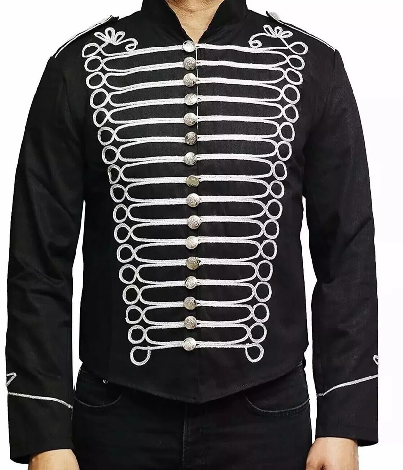 Men Black Silver Military Steampunk Napoleon Drummer Parade Jackets ...