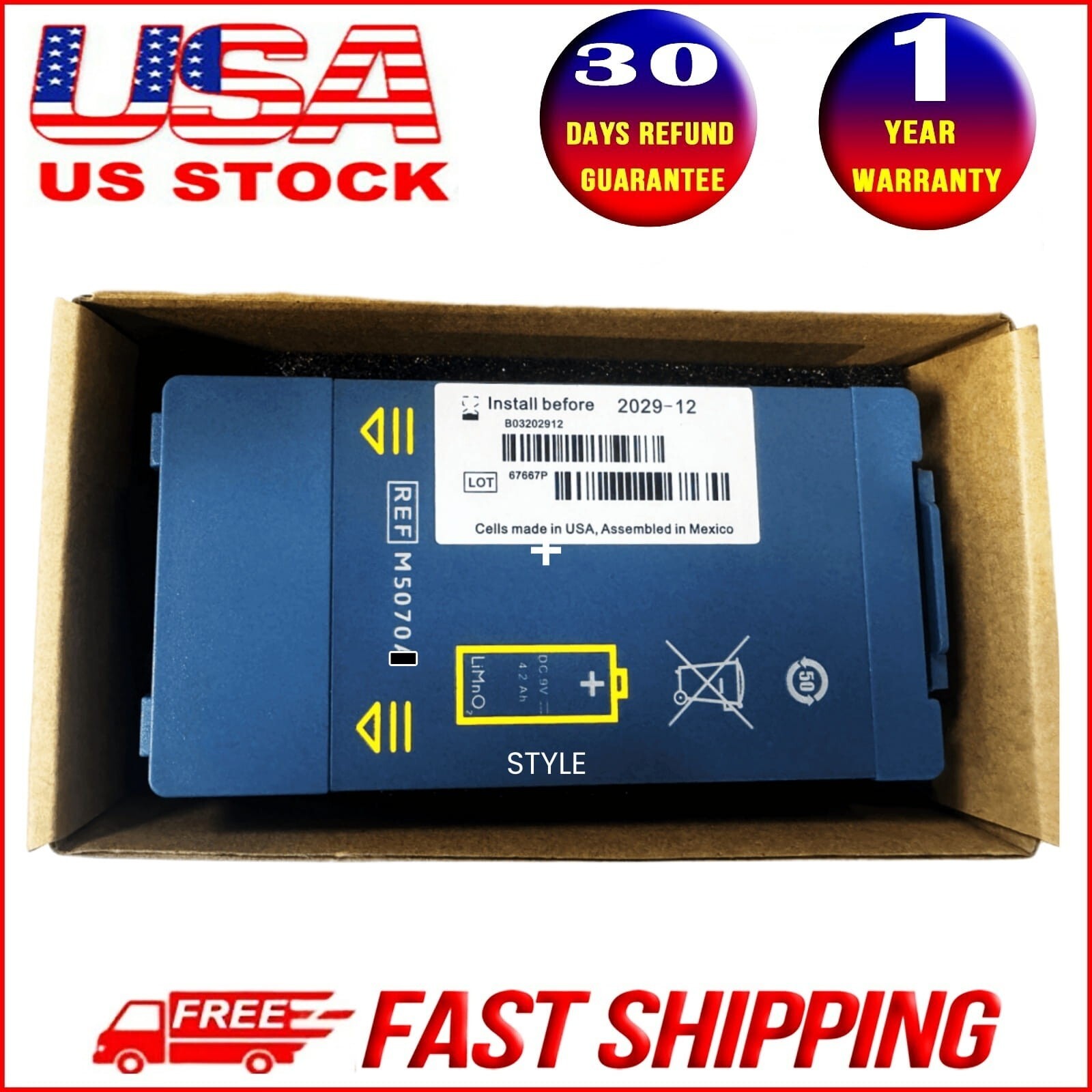 New 2030 M5070 M5066A M5067A M5068A 861304 Battery for FRx & OnSite HS1 ...