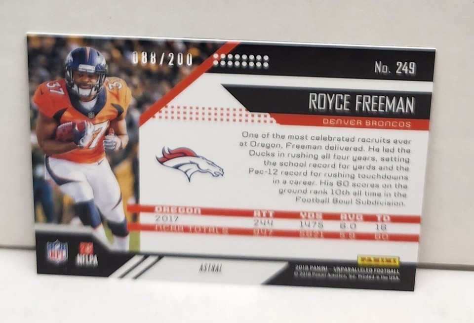 ROYCE FREEMAN 2018 Unparalleled ASTRAL ~ ROOKIE #'d /200 ~ BRONCOS | eBay