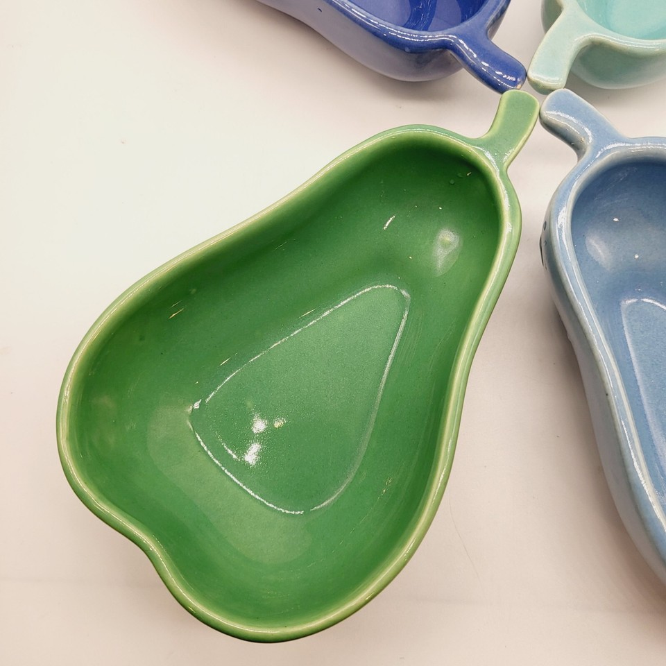 Vintage Joaquin Pottery Pear Bowls/Trinket Dish Rare 4 Blues And Greens ...