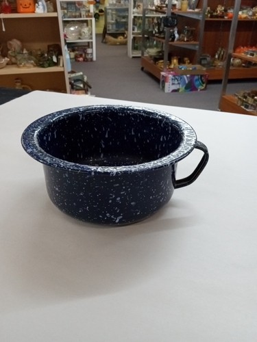 Vintage Enamel Blue Speckled Pot W/Handle | eBay