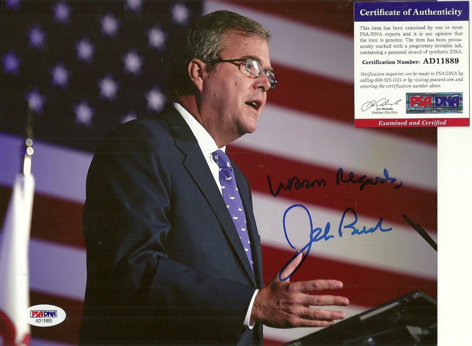 JEB BUSH Signed 8X10 autograph PSA DNA COA authentic 2016 ELECTION ...