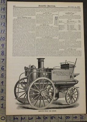 1878 STEAM FIRE ENGINE FIREFIGHTER BRIGADE INVENTION PATENT ART WOODCUT ...