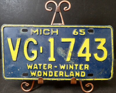 1965 Michigan License Plate VG 1743 Ford Chevy Hot Rod Man Cave | eBay