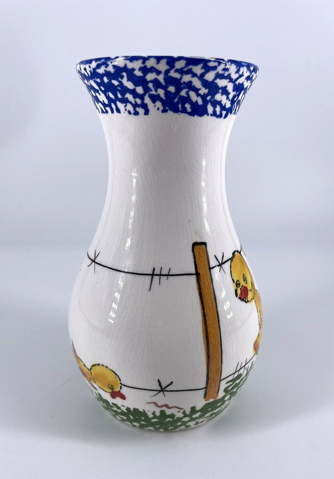 Vintage Pottery Flower Vase Baby Ducks Barb Wire Fence Sponge Texture 6 ...