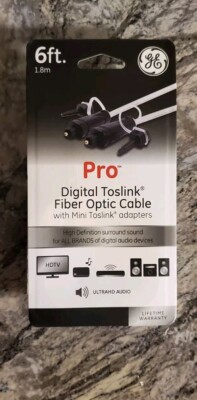 GE Pro Digital Toslink Fiber Optic Cable 6ft W/Mini Toslink Adapters | eBay