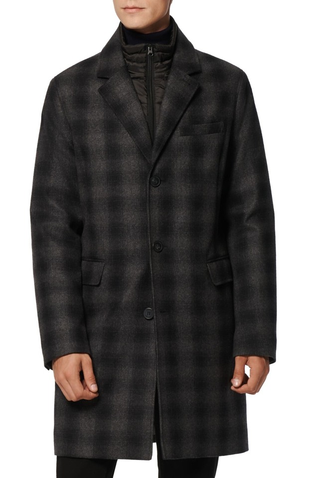 Marc New York men's Riegel Black / Grey Wool long Coat - size XL ...