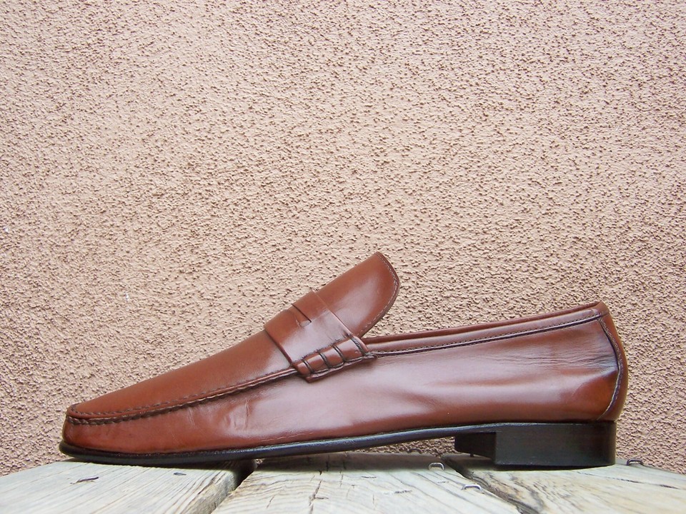 MORESCHI Mens Dress Shoes Mahogany Brown Leather Italian Penny Loafers ...