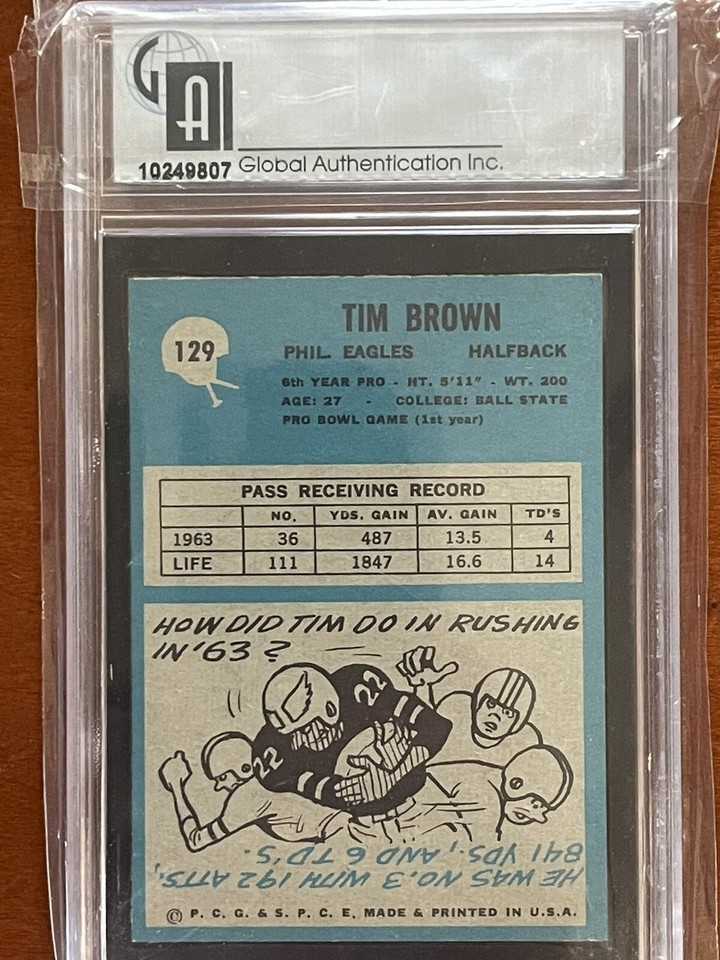 1964 Philadelphia #129 GAI 9 Tim Brown Eagles 129 set break football | eBay