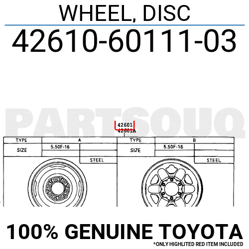 426106011103 Genuine Toyota WHEEL, DISC 42610-60111-03 | eBay