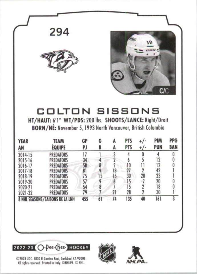 2022-23 O-Pee-Chee #294 Colton Sissons - HKY | eBay