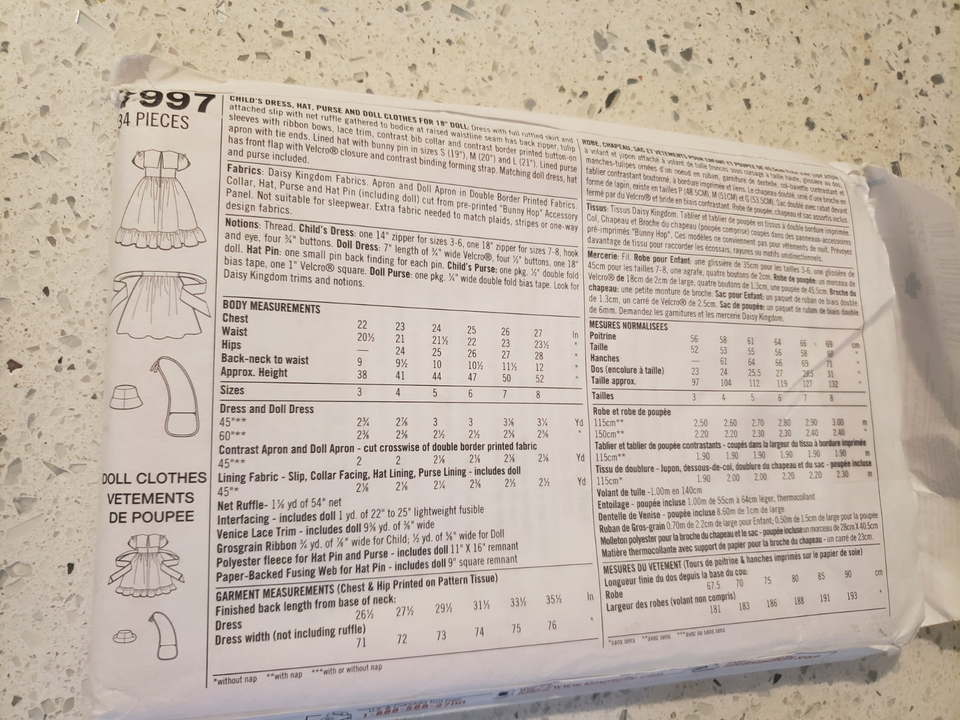 Simplicity 7997 Daisy Kingdom Pattern_Girl's 5-6-7-8 18" Doll Clothes ...
