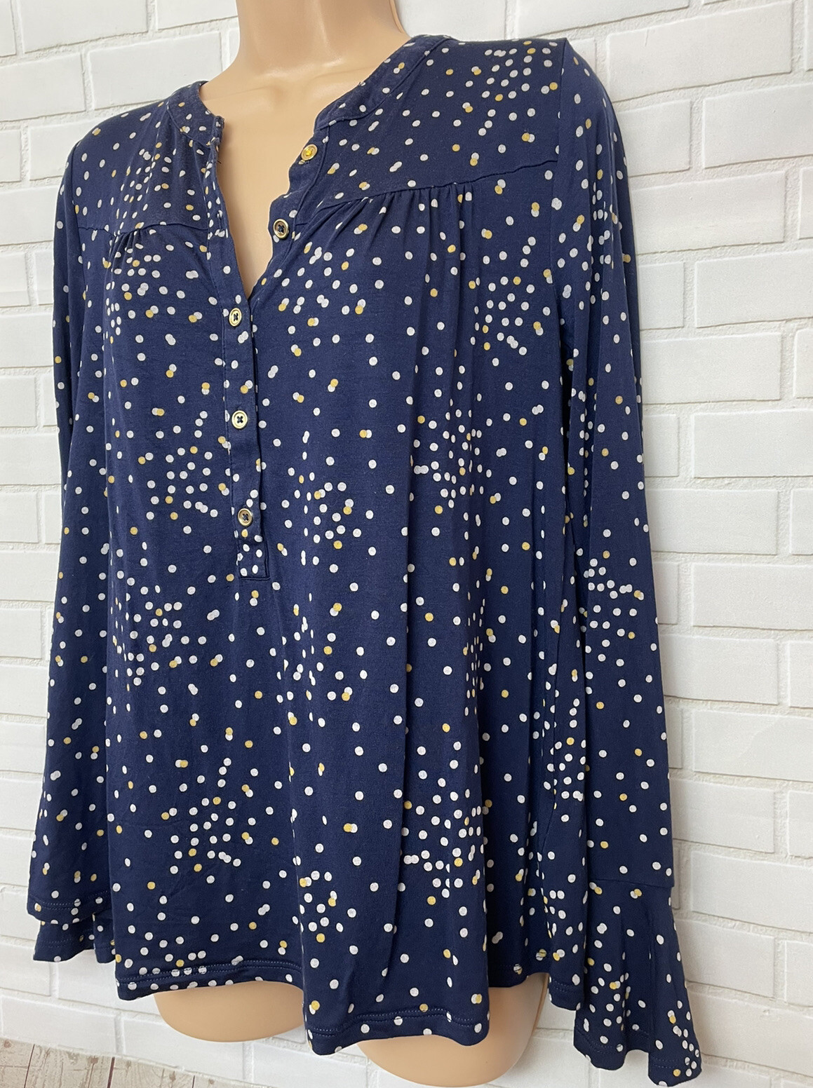 BODEN 10 Vgc Navy Blue Spot Jersey Long Sleeve Blouse - Gem