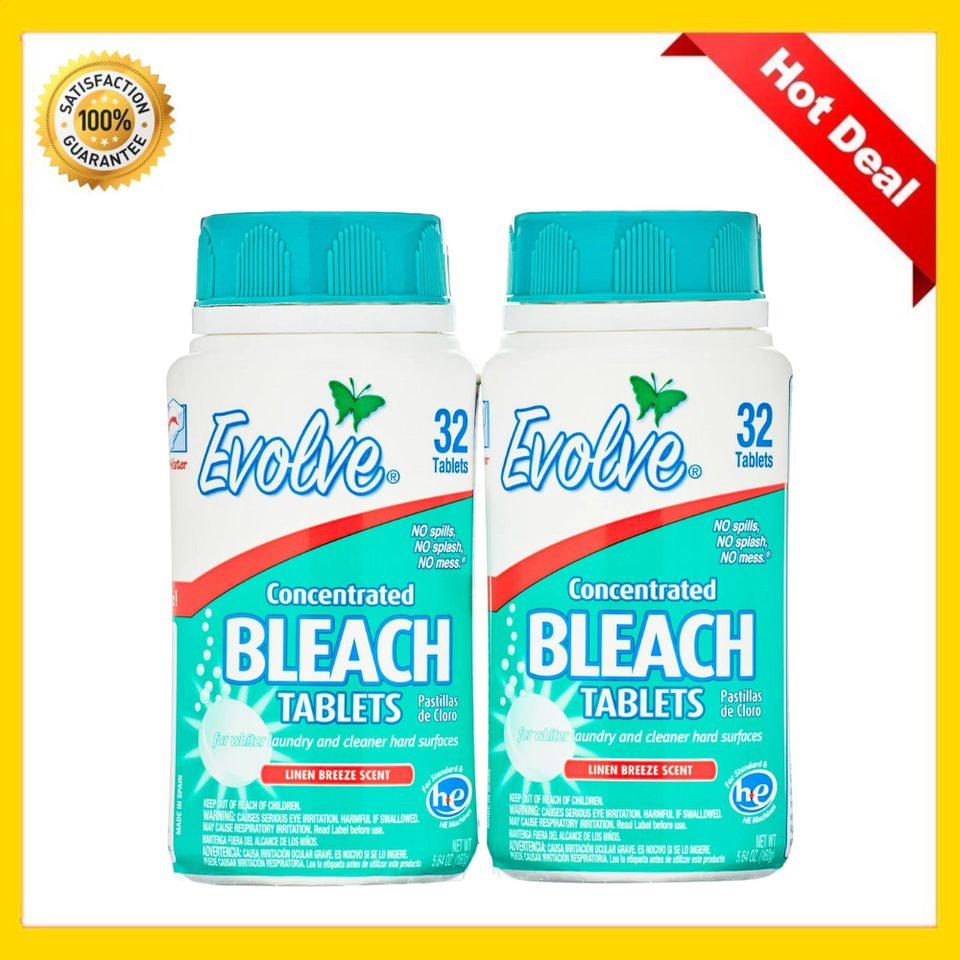 Evolve Ultra Concentrated Bleach Tablets, Linen Breeze Scent, 32 Count ...