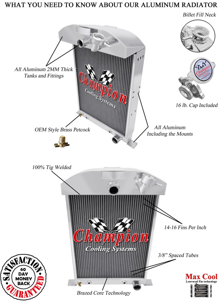 RR Champion 3 Row Radiator Chevy Config for 1933 1934 Ford Cars V8 ...