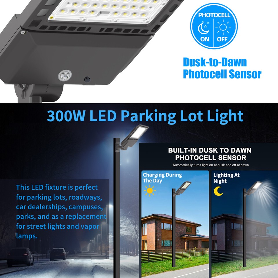 4pcs 300W LED Parking Lot Light Commercial Outdoor IP65 Shoebox Street ...