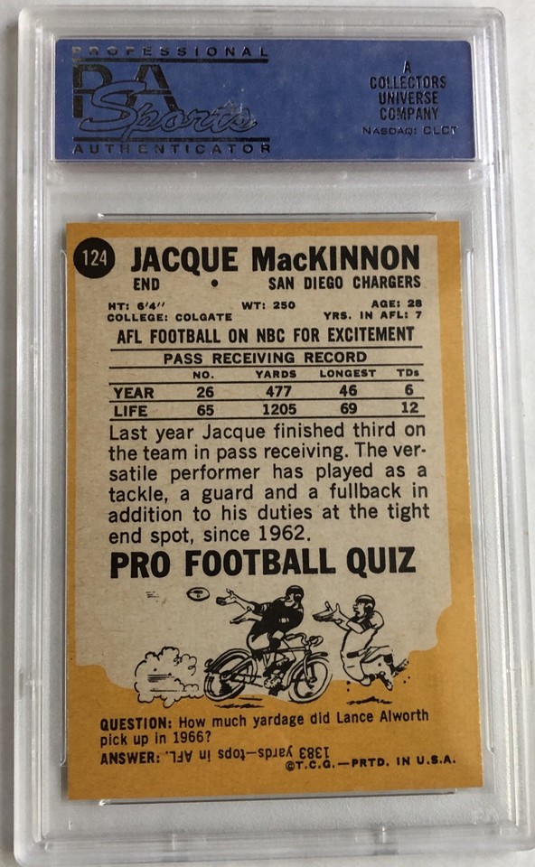 1967 Topps Jacque MacKinnon #124 PSA 8 NM-MT Football Card Chargers | eBay