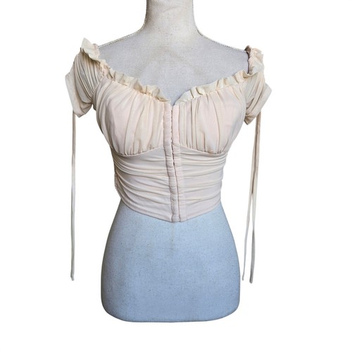 Windsor Womens Medium Off Shoulder Ruffle Trim Ruched Bust Tie Sleeve ...