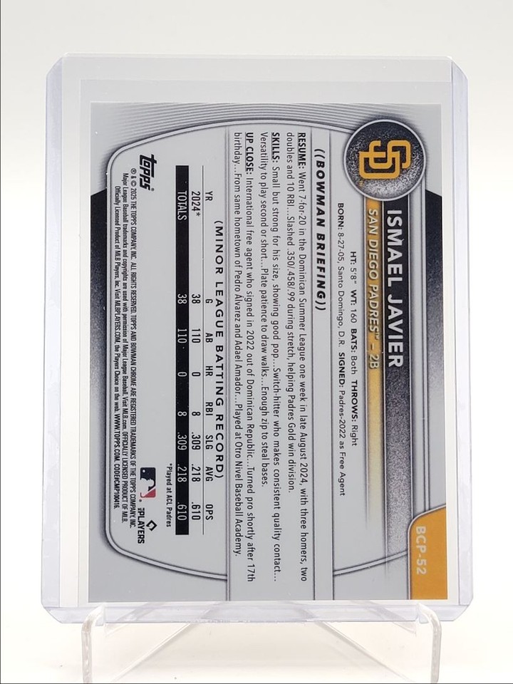 ISMAEL JAVIER 2025 BOWMAN CHROME 1ST SAPPHIRE ORANGE REFRACTOR /25 ...