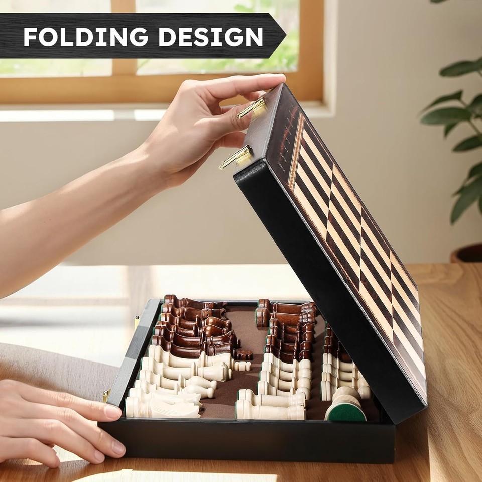 Peradix Wooden Chess Set, 19" Large Foldable Chess Board Game with 3.75 ...