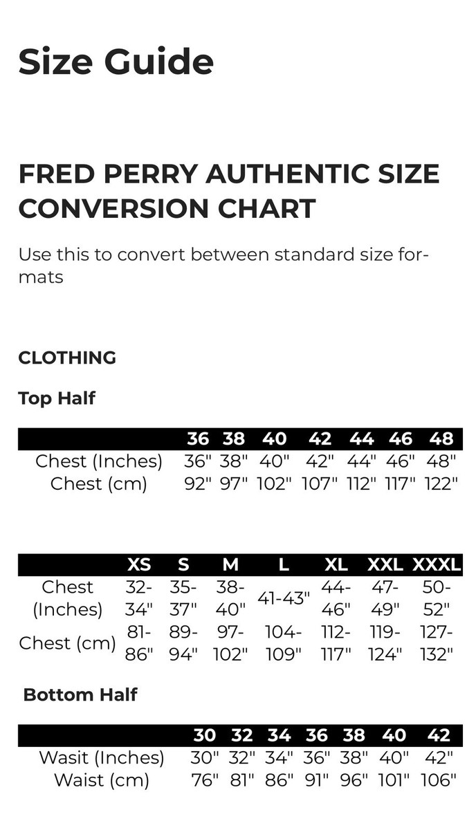 Fred Perry Size Chart Best Sale | emergencydentistry.com