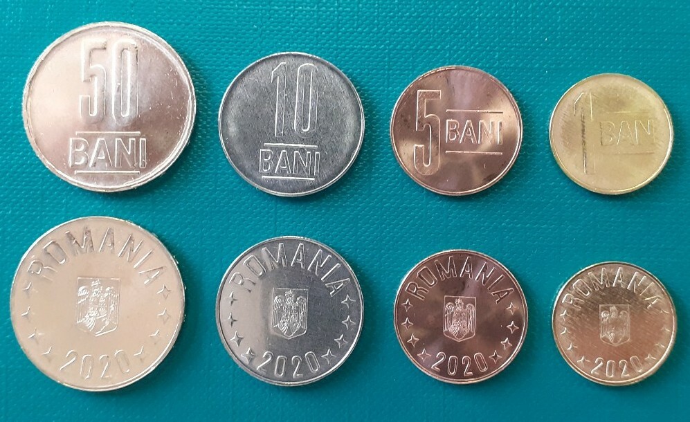 ROMANIA Lot Romanian SET 4 coins 1 ban 5 bani 10 bani 50 BANI 2020 coin ...